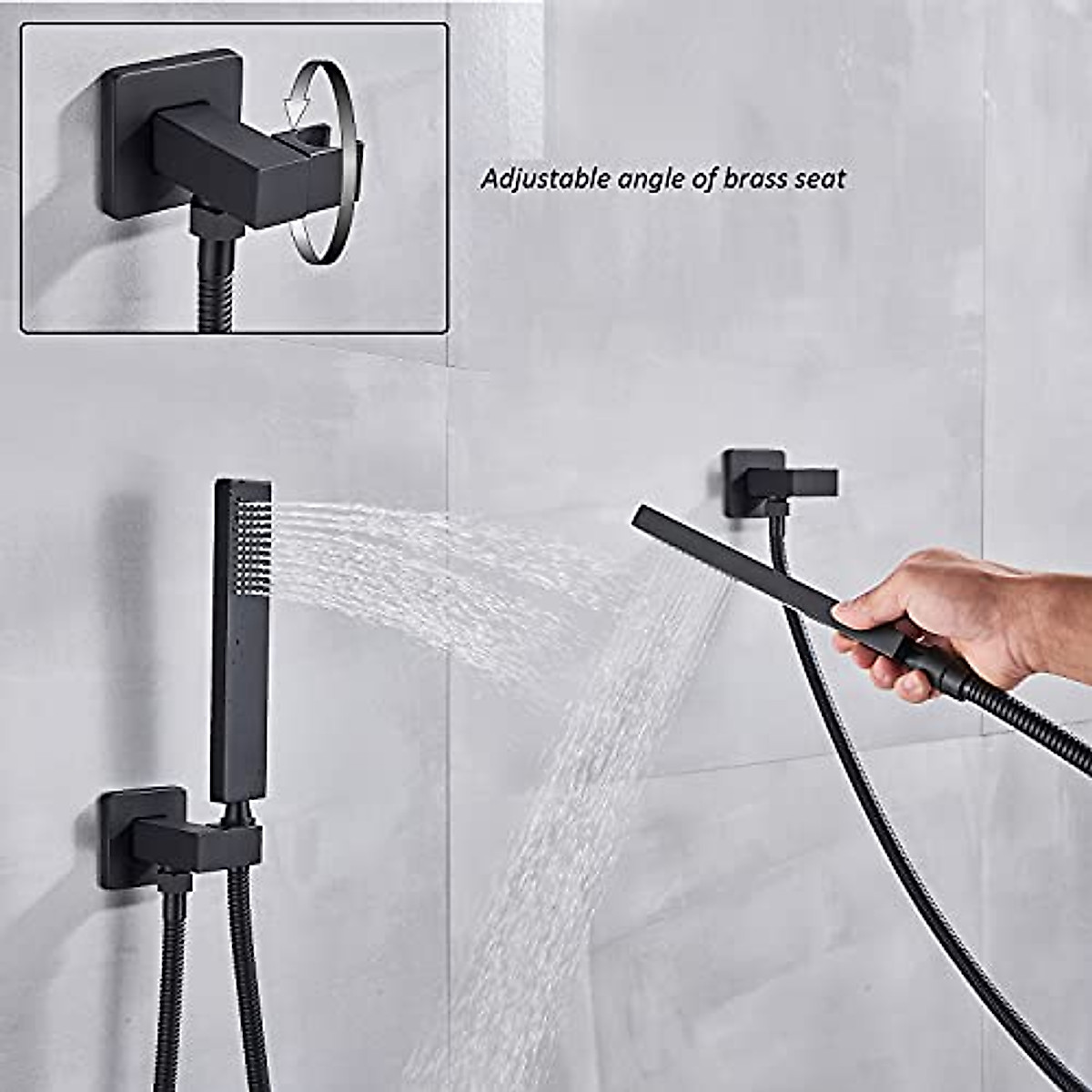 Body Jet Shower System 16 Inch LED Rain Shower Head Faucet with Thermostatic Mixer Valve and 6 Massage Body Sprays and Handheld Shower Combo Set Large Flow(Matte Black)