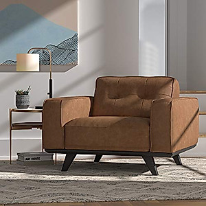 Amazon Brand – Rivet Bigelow Modern Oversized Leather Accent Chair with Wood Base, 44.1"W, Cognac / Espresso