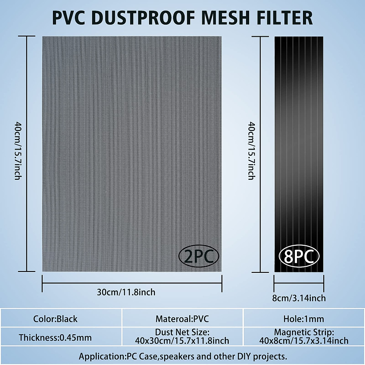 400x300mm DIY PC Case Dust Mesh Filter, 2Pack PVC Dustproof Mesh Filter Cover with Magnetic Strip for Computer PC Case