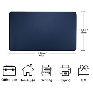 Desk Pad Protector, Waterproof PU Leather Office Desk Mat Desk Writing Mat Laptop Large Mouse Pad Desk Blotters Desk Décor for Office Home, 23.6" x 13.8", Dark Blue