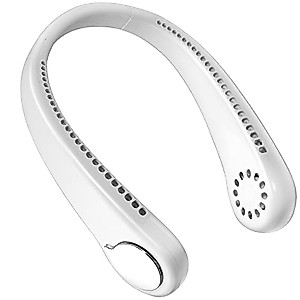 Justech Bladeless Neck Fan, USB Rechargeable Portable Neck Fan, Max. 6 Working Hours, 3 Speeds, Low Noise, Headphone Design, Hand-Free Neck Fan-White