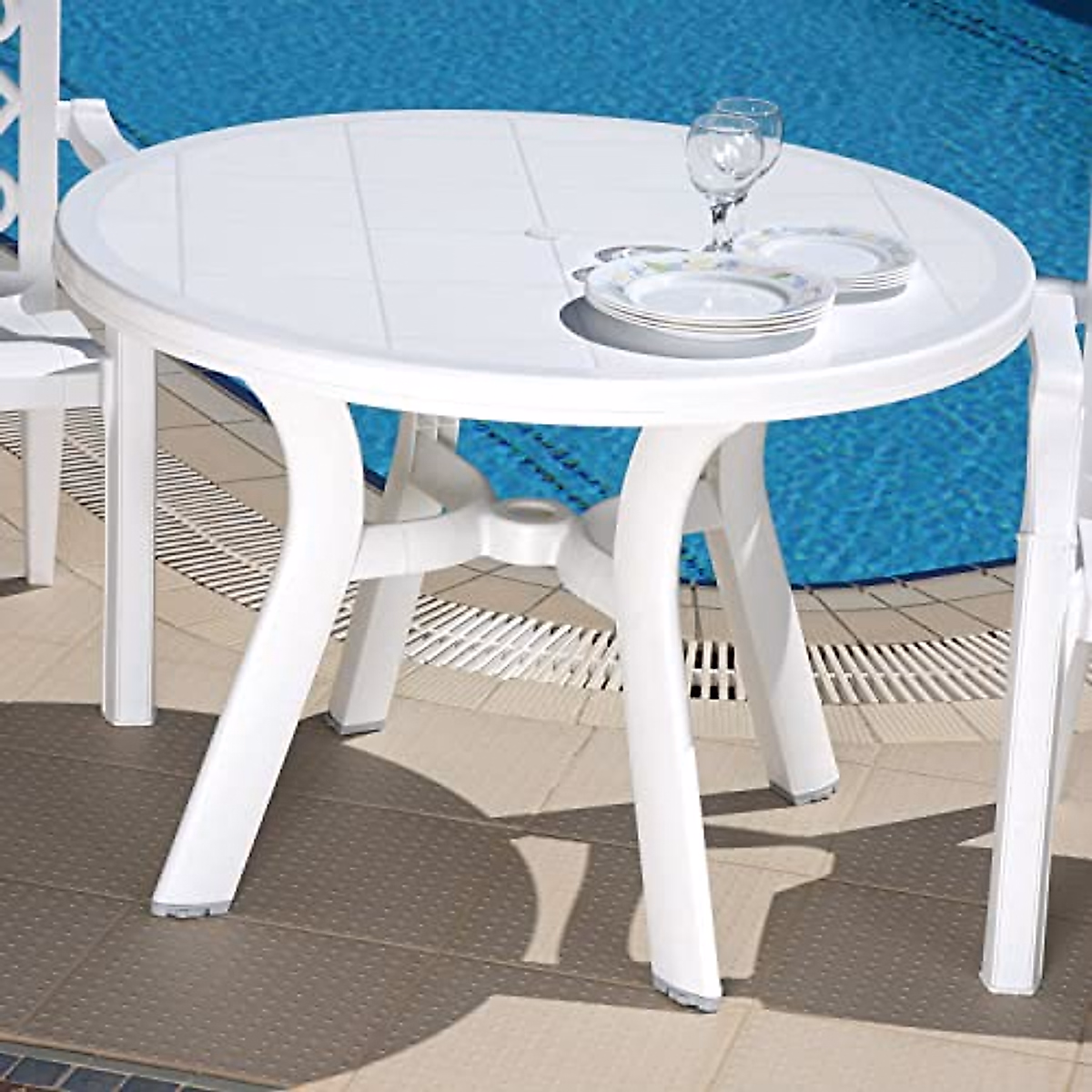 Compamia Truva 42" Round Resin Patio Dining Table in White, Commercial Grade