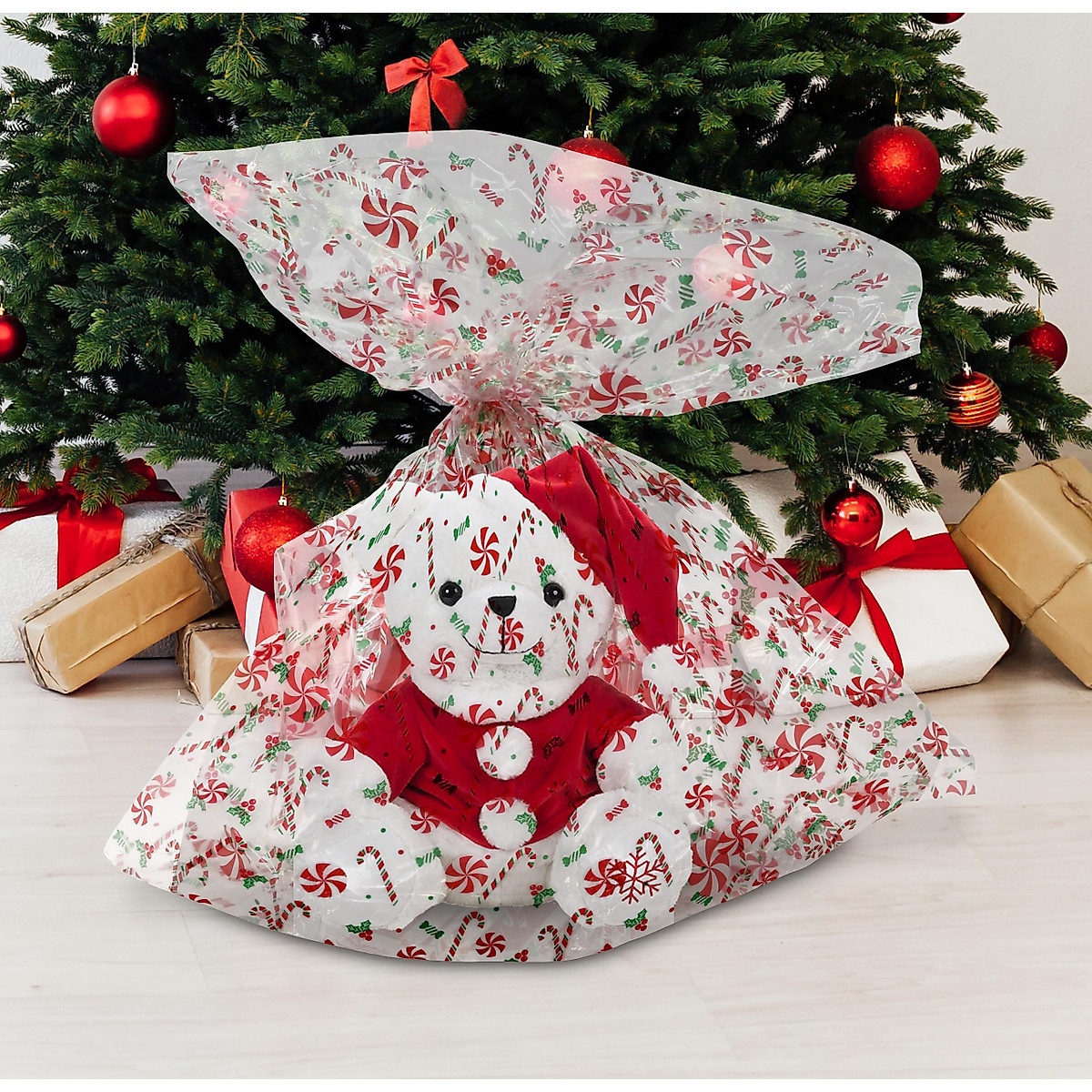 Gift Boutique Plastic Jumbo Christmas Cellophane Basket Bags with Twist Ties Pack of 24 Christmas Cookie Tray Cello Bags for Holiday Goody Party Favor Gift Wrapping Bags 24" x 30"