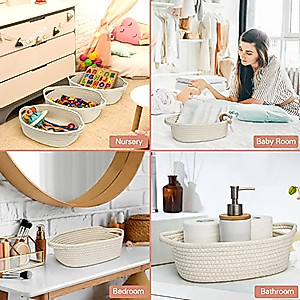 MZVUL Cotton Rope Storage Basket, 5 PCS Woven Baskets for Organizing, Toy Storage Small Baskets, Cuboid Woven Storage Basket with Handles for Baby Nursery, Bathroom Organizer Bins (Beige)