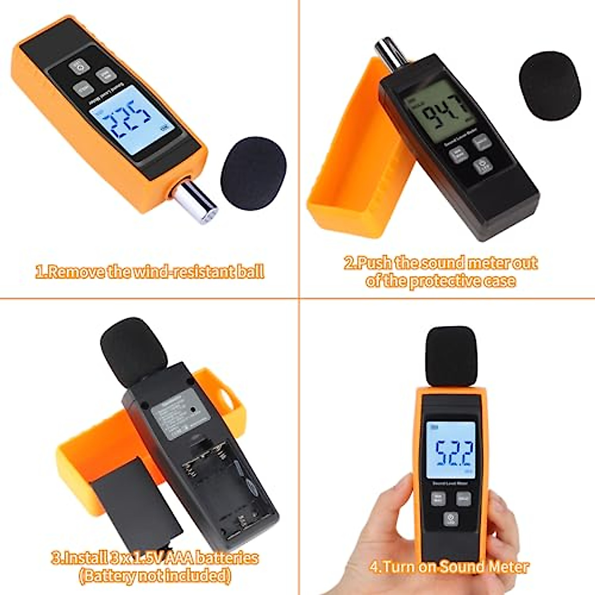 Decibel Meter, Digital Sound Level Meter Sound Noise Meter with 30 to 130 dBA Measuring Range, Data Hold, Digital Noise Meter Decibel Monitoring Tester for Home Factories