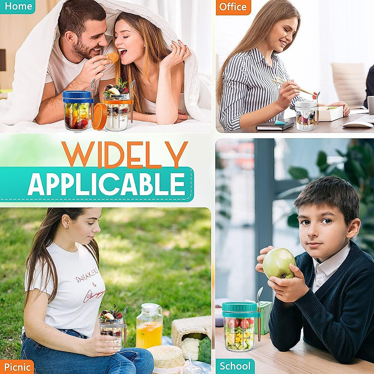 Overnight Oats Jars, 500ml Oatmeal Container, Overnight Oats Container, Jars For Overnight Oats With Measurement Marks Reusable Cups, Mason Jars For Overnight Oats, Large Capacity Airtight Oatmeal