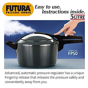 Hawkins Futura 5 Litre Pressure Cooker, Hard Anodised Inner Lid Pressure Cooker, Pan Cooker, Black (FP50)