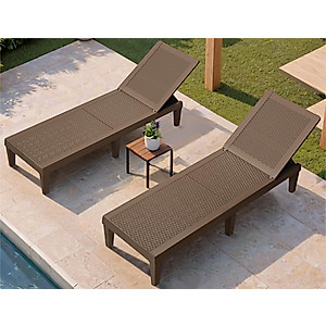 Greesum Outdoor Chaise Lounge Chairs Set of 2 with 5-Position Adjustable Backrest, Waterproof PE Sun Loungers for Garden Pool Beach Patio Deck Sunbathing, Dark Brown
