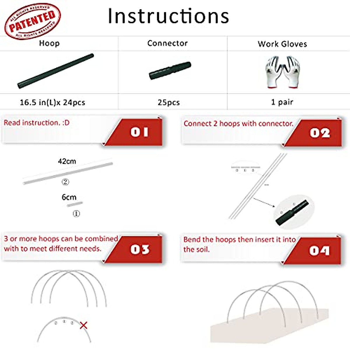 Gardzen DIY Hoops Grow Tunnel Mini Greenhouse, Garden Support Frame