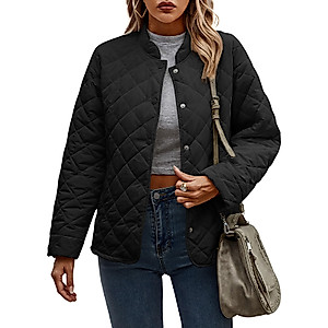 AUTOMET Womens Quilted Jackets Long Sleeve Button Down Bomber Jackets with Pockets Casual Winter Lounge Cotton Wear