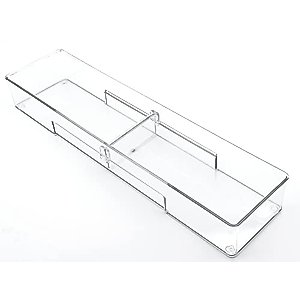 AOBOC Clear Plastic Kitchen Drawer Organizer with Two Adjustable Compartments,Flatware Organizer for Silverware,Cutlery or Kitchen Gadgets (3.9W×16.2L)