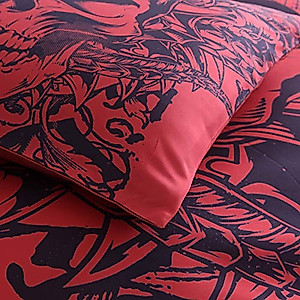 YSJ 3 PCS Skull Twin Full Queen King Duvet Cover Set with Zipper Closure,Ties-Black Red Skull Pattern Printed-King Size Bedding Set Comforter Protector Pillowcases (Queen)