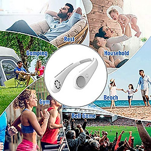 Portable Personal Bladeless Neck Fans, USB Rechargable Hanging Necklace Bladeless Fan, Hand Free Wearable Neck Fan Battery Operated Personal Fan 4 Speeds 360 Degree Free Rotation Air Cooling for Outdoor Activity (White)