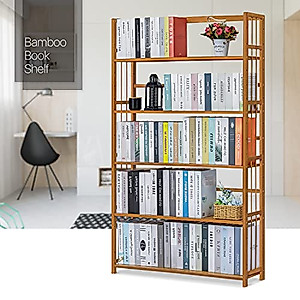 MoNiBloom Bamboo Wide 5-Tier Bookshelf Large Adjustable Bookcase Shelf Organizer Rack in Living Room Study Library Home Office, Natural