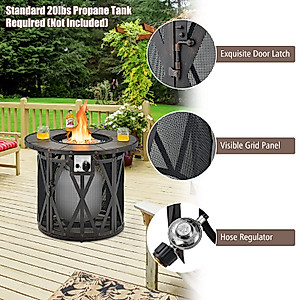 Giantex 32" Propane Fire Pit, 30,000 BTU Round Outdoor Fire Pit Table with Lid, PVC Cover, Glass Stones, CSA Approved, 2-in-1 Ignition Gas Fire Table for Outside Patio Garden Backyard Deck, Black