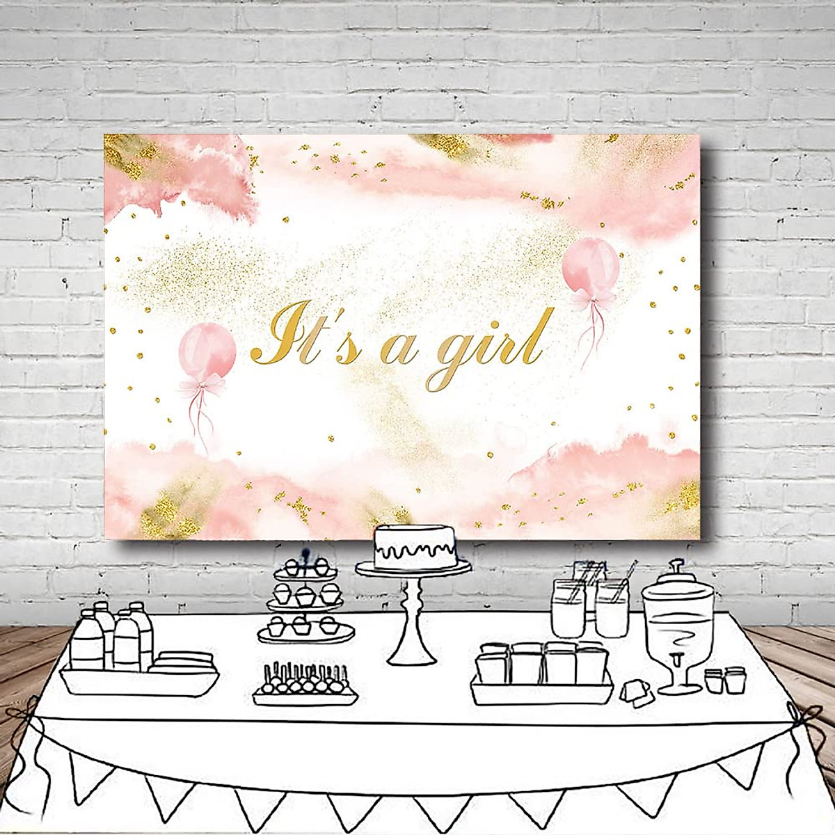 MEHOFOND 7x5ft Blush Pink Watercolor Baby Shower Backdrop for Girls Oh Baby Pink Watercolor Clouds Gold Glitter Baby Shower Photography Background It's A Girl Party Banner Photoshoot Props