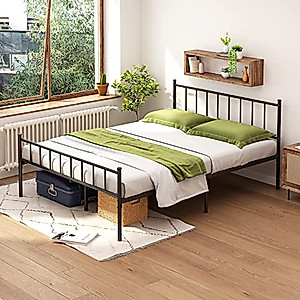 HLIPHA Queen Size Metal Platform Bed Frame with Heavy Duty Steel Slat Support,14" Height Easy Assembly Mattress Foundation,No Box Spring Needed,Black