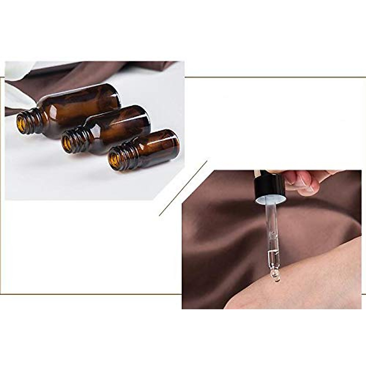 QUUPY 3PCS Portable Amber Glass Graduated Scale Dropping Bottle Vials With Black Rubber Cap And Glass Dropper Pipette For Cosmetic Perfumes Essential Oils Liquids Storage