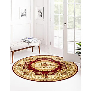 Rugs.com Chateau Collection Rug – 7' Round Red Medium Rug Perfect for Kitchens, Dining Rooms