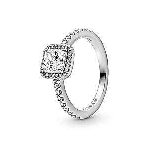 PANDORA Square Sparkle Halo Ring - Stunning Sophisticated Ring - Sterling Silver Ring for Women - Layering or Stackable Ring - Sterling Silver with Clear Cubic Zirconia - Size 6