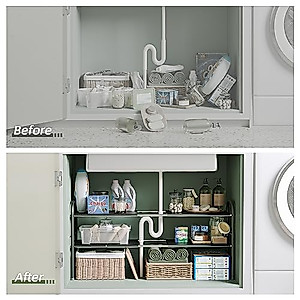 NETEL Under Sink Organizer,Expandable Cabinet Shelf Organizer 2 Tier Under Storage Rack with Removable Panels,Multi-Use for Under Kitchen Bathroom Sink Organizers and Storage