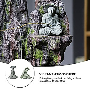 Cabilock 2pcs Mini Fisherman Figurines Chinese Mudman Sitting Fishing Garden Statue Chinese Elder Statue Landscape Micro Bonsai Terrarium Aquarium Ornaments for Fairy Garden