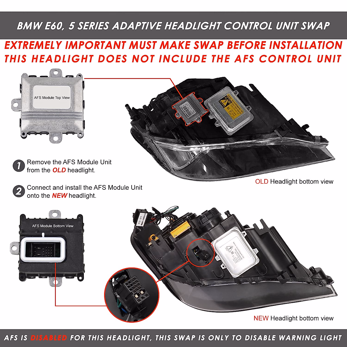 DNA MOTORING HL-3D-AFS-E6008-CH Pair of LED U-Halo Projector Headlights Compatible with BMW 528i 535i 550i M5 08-10 Not Fit Hatchback Model, Chrome Housing Clear Lens