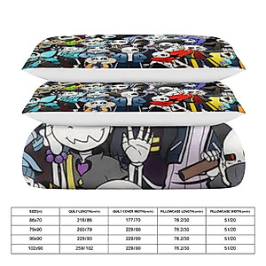 SHELLCELL Under#Tale Sa-ns 3 Pieces Duvet Cover Set, Soft Bedding Comforter Cover Set with Zipper Closure, 1 Duvet Cover and 2 Pillowcases for Bedroom All Season 79"x90"