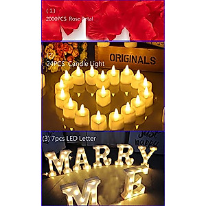 Gyunjux MARRY ME Sign LED Light Up Letter LED Candle Tealigth Red Rose Petal Valentine Gift Warm White LEDs Proposal Sign Will You Marry Me Sign Wedding Sign Engagement Sign Romantic Proposal Decoration Kit