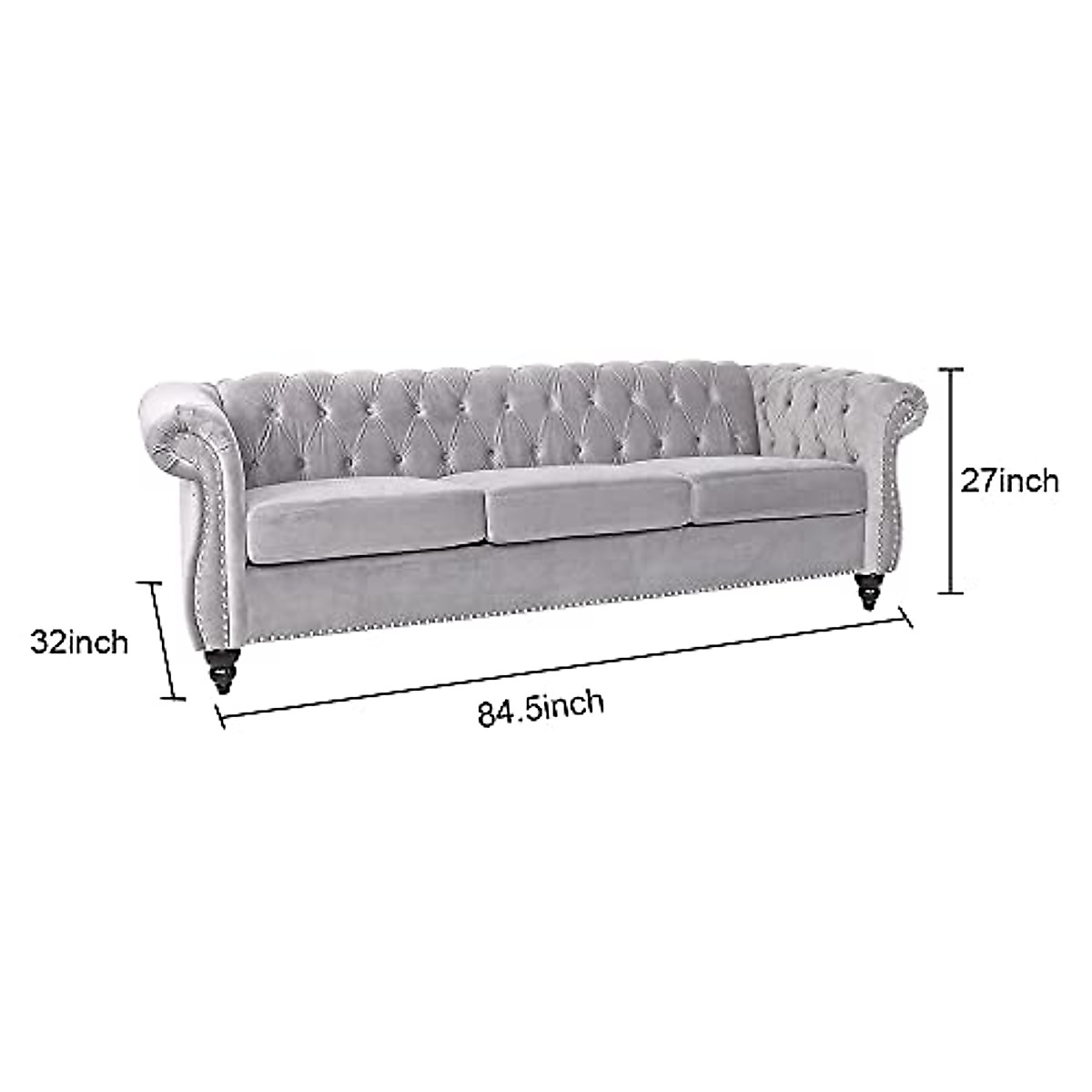 NOSGA Large Sofa, Modern 3 Seater Couch Furniture, Three-seat Sofa Classic Tufted Chesterfield Settee Sofa Tufted Back for Living Room