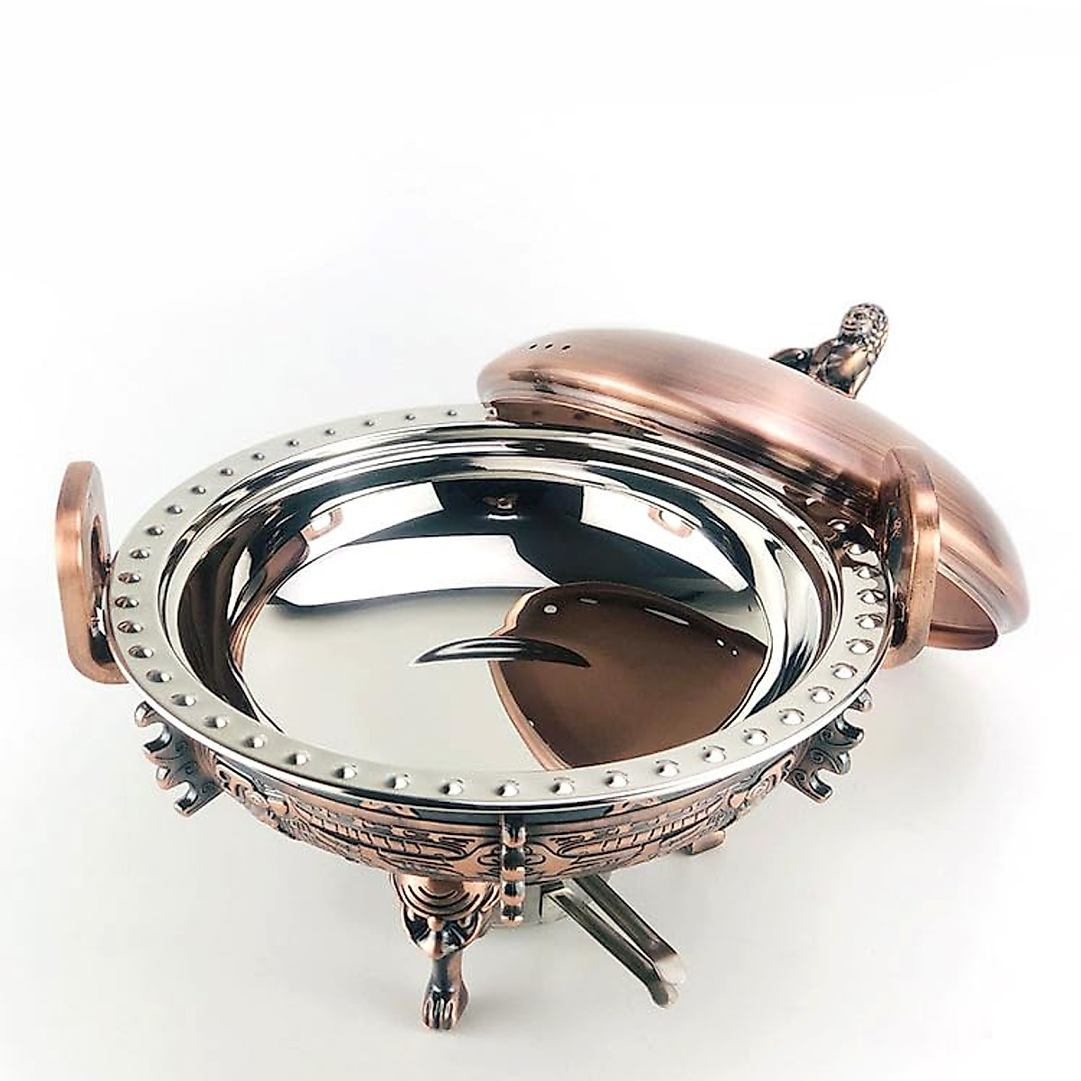 Commercial Round Chafing Dish,4 Pack Stainless Steel Chafers and Buffet Warmers Sets with Pans and Fuel Holders, for Wedding, Parties, Banquet, Catering Events,Red coppery,(1.8L)