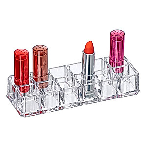 Amazing Abby - Charm - 12-Slot Acrylic Lipstick Organizer, Lipstick Holder, Lip Gloss Organizer, Cosmetic Storage Display, Perfect Storage Solution for Drawer, Vanity, Bathroom, and More
