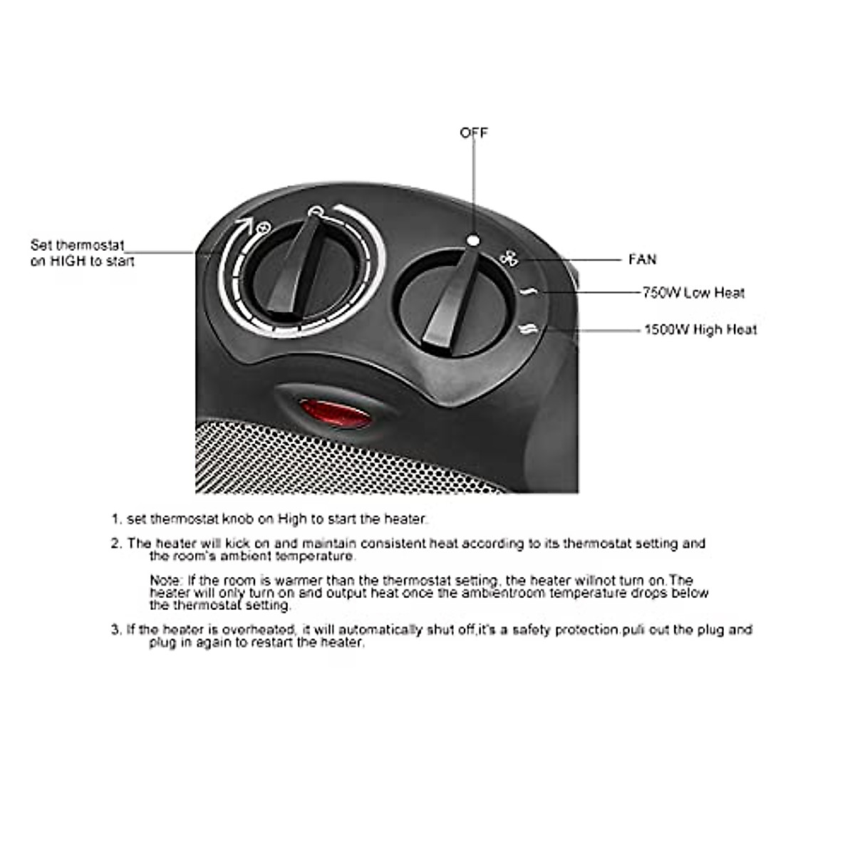 Amazon Basics 1500W Ceramic Personal Heater with Adjustable Thermostat, Black