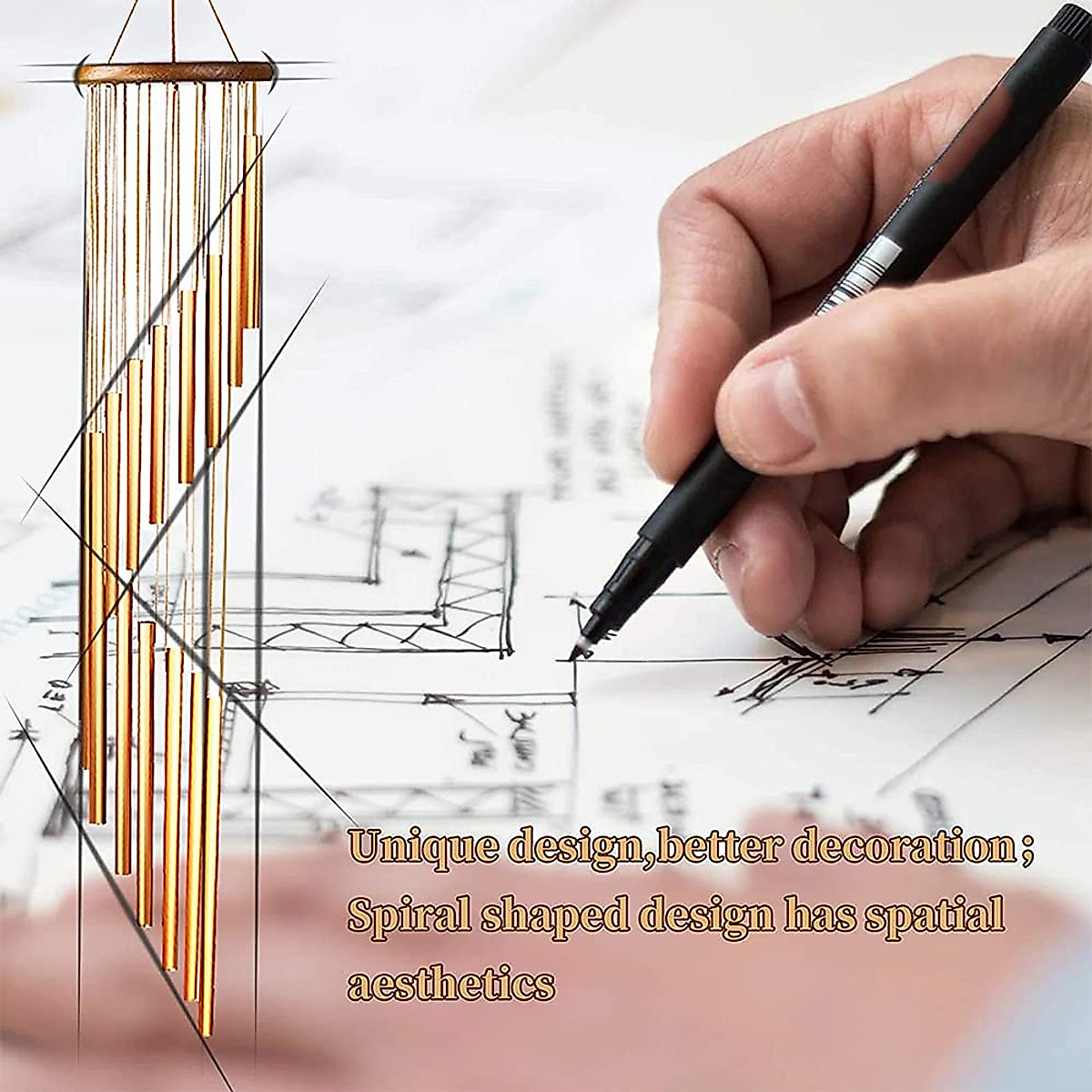 Qinos Memorial Wind Chimes Outdoor, with 12 Aluminum Tubes and Hook, Gentle Breeze Deep Tone Wind Chime, Gold Wind Chimes for Outside Garden Home Decoration Gift, 35 X 4.7 Inches