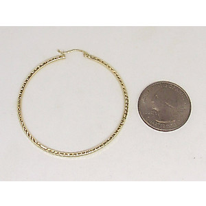 14K Yellow Gold Diamond Cut Tube Hoop Earrings, (2mm Tube) (50mm)