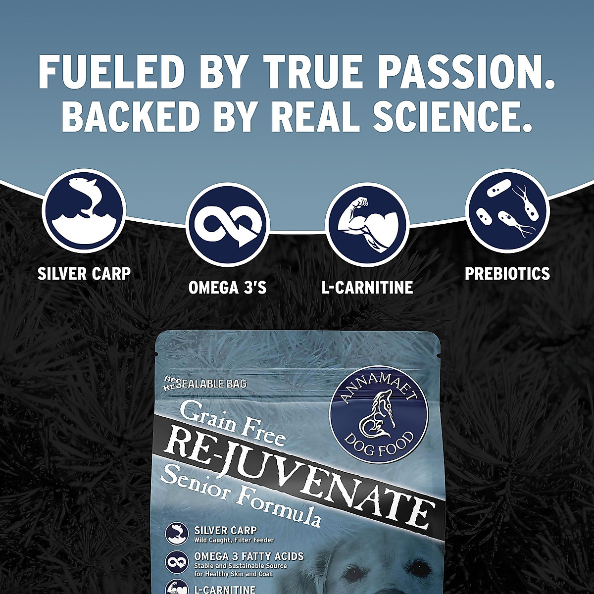 Annamaet Grain-Free Re-Juvenate Senior Formula Dry Dog Food, (Fresh Silver Carp & Turkey), 5-lb Bag, Brown