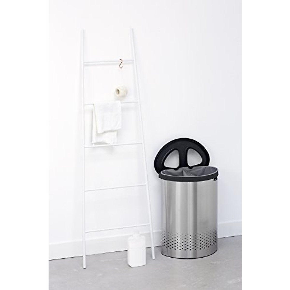Brabantia Large Laundry Hamper (Matt Steel) Bathroom Bedroom Dirty Clothes Basket with 2 Sections, Inner Laundry Bags, Discrete Lid - 14.5 Gal