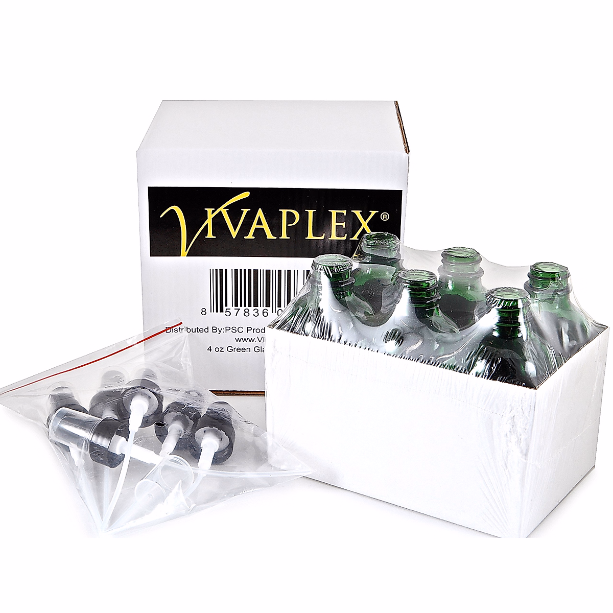 Vivaplex, 6 Glass Bottles with Black Fine Mist Sprayer, 4 oz, Green