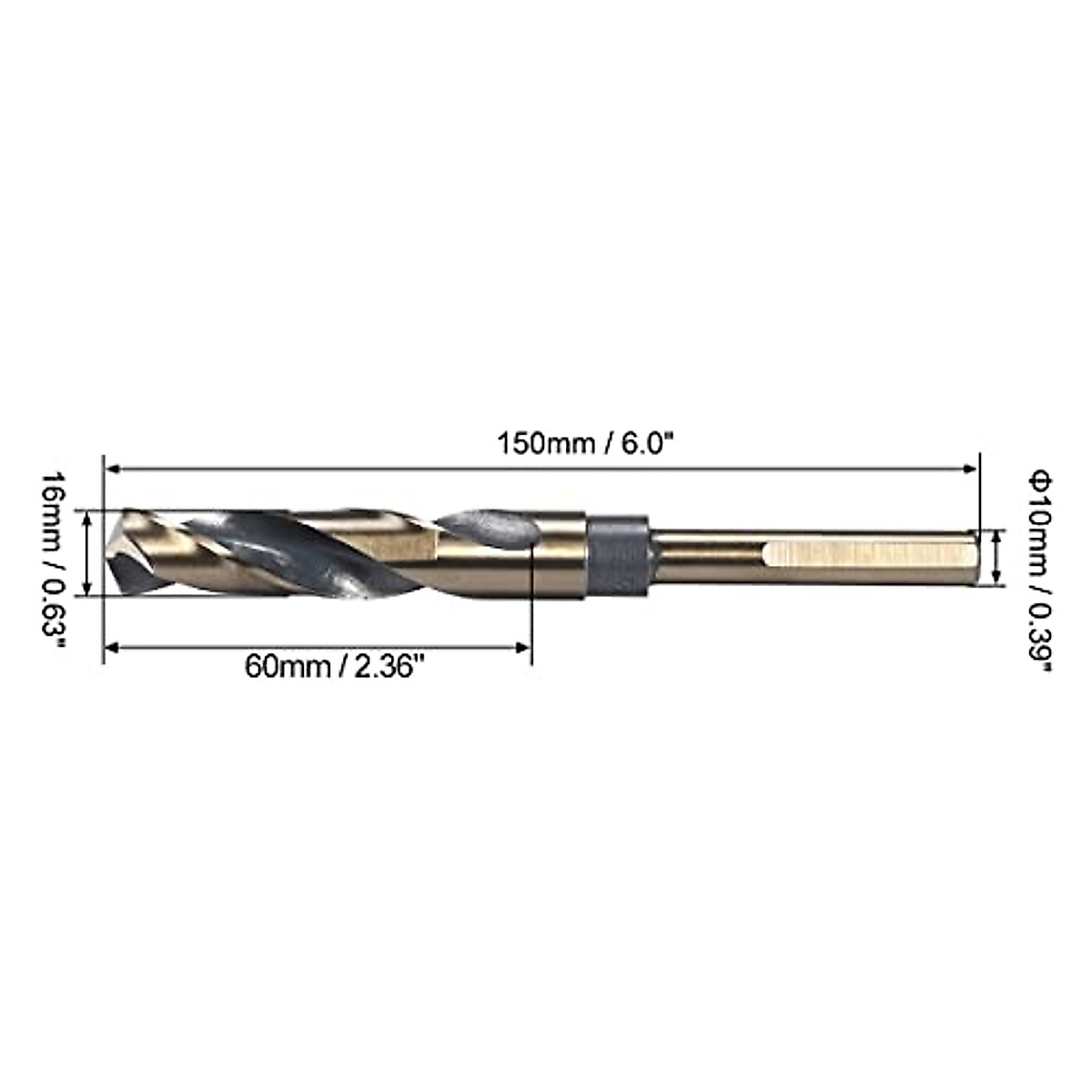 uxcell Reduced Shank Twist Drill Bits 16mm High Speed Steel 4341 with 10mm Shank for Stainless Steel Alloy Metal Plastic Wood