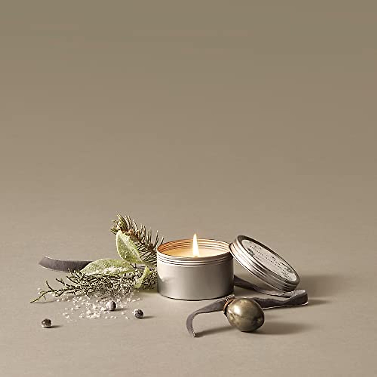 Thymes Highland Frost Travel Tin Candle - Petite Scented Candle with Sage, Eucalyptus, & Cypress Needle Home Fragrance - Silver Candle (2.5 oz)