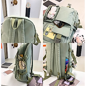 vfdgsaz Kawaii Backpack with Pin and Pendant，Cute Aesthetic Backpack ，Outdoor Sports Leisure Bag for Girls and Boys (green,one size)