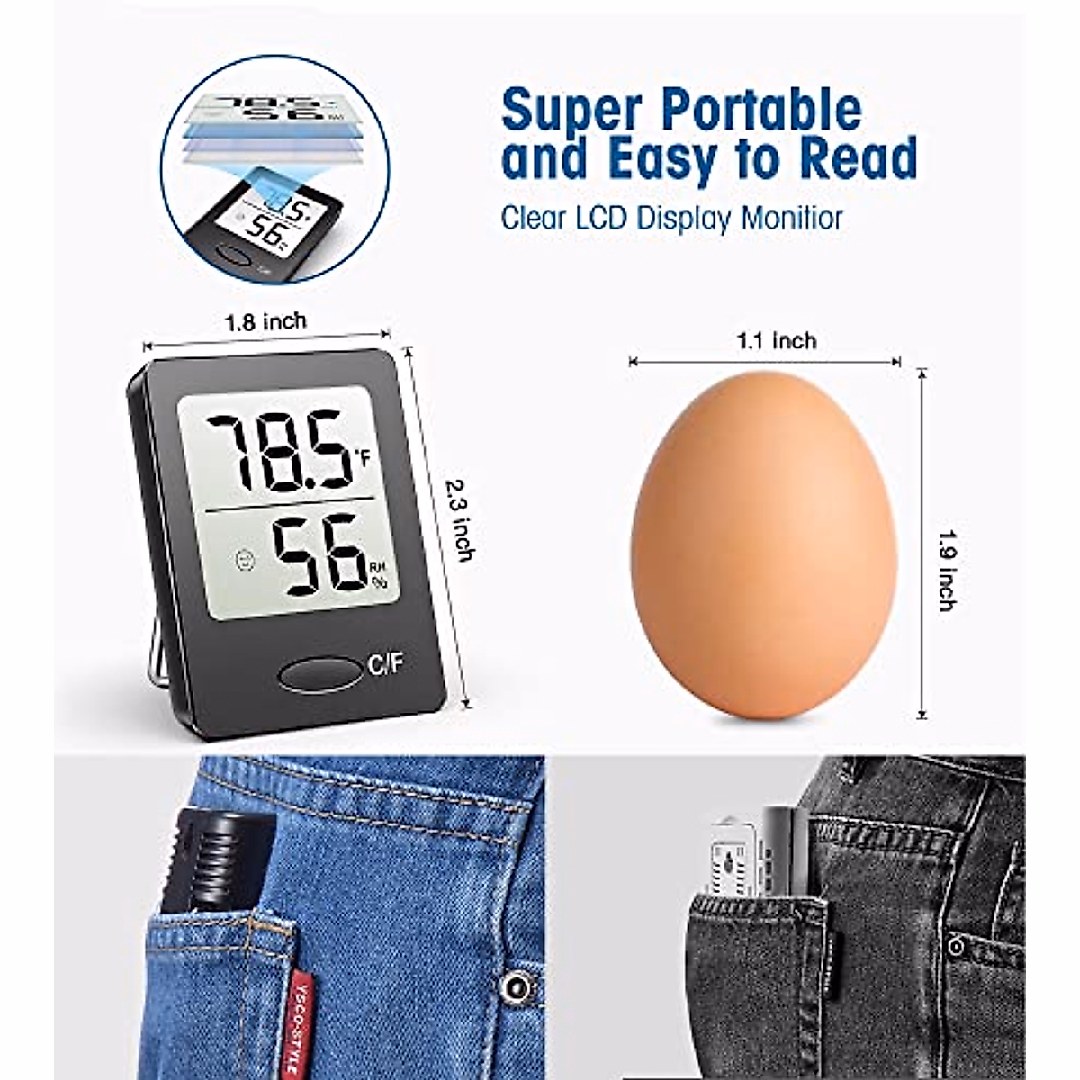 Indoor Hygrometer Thermometer, Room Thermometer with Large LCD Display, Temperature Humidity Sensor with Comfort Indicator, Humidity Monitor for Home Office