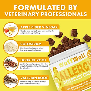 WuffWell Allergy Chews for Dogs - Dog Allergy Relief & Itch Medicine - Allergy Supplements for Dogs Itching/Licking - Aller Immune Bites - Pet Allergy Chews - Allergy & Immune Chews
