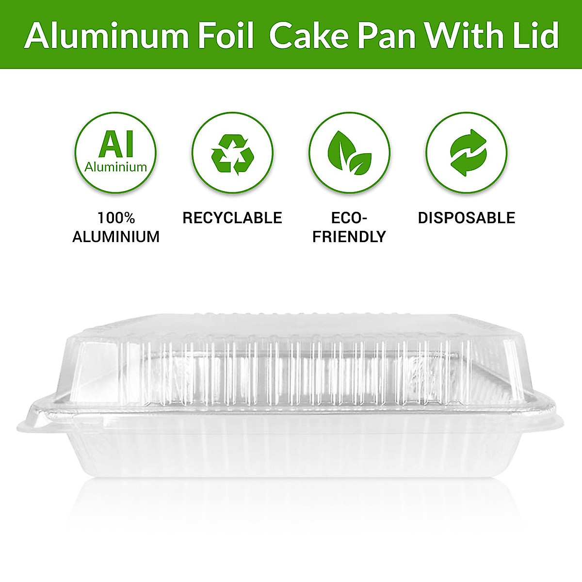 KitchenDance Disposable Silver 13" x 9" x 2" Aluminum Cake pans with Lids - 80 Ounces Rectangular Baking Pan Perfect for Cakes, Casseroles - Non Stick Pan for Baking, Storing, Preparing Food, 12 sets
