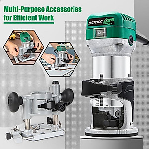 BATOCA Wood Router Kit, 1-1/4 HP Max Torque Router Tool with Fixed Base, Compact Wood Palm Router Tool 6 Variable Speed Wood Trimmer Router Combo Tool for Woodworking, Carving, Trimming, Slotting