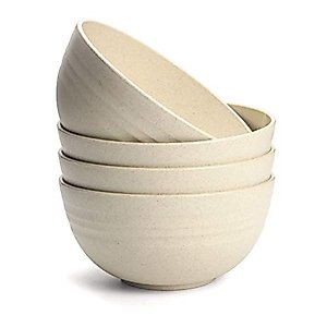 JUCOXO Unbreakable Plastic Cereal Bowls for Kitchen, 24 OZ Wheat Straw Lightweight Bowl Set of 4, Microwave Safe Bowls for Soup, Salad