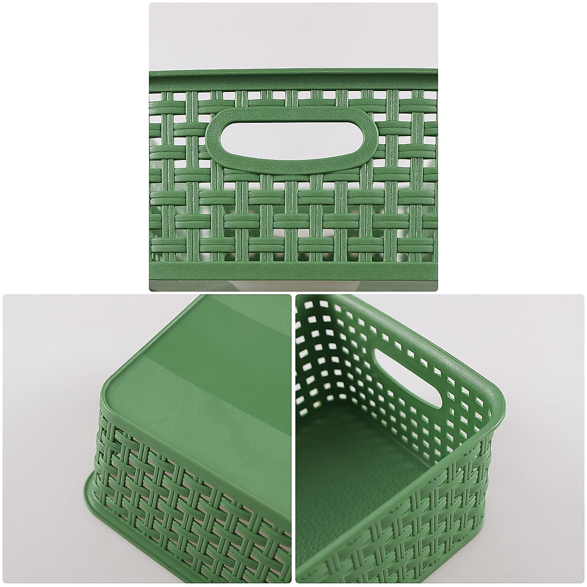 Sadstory Deep Green Plastic Woven Storage Basket, Plastic Shelf Basket, 6 Packs