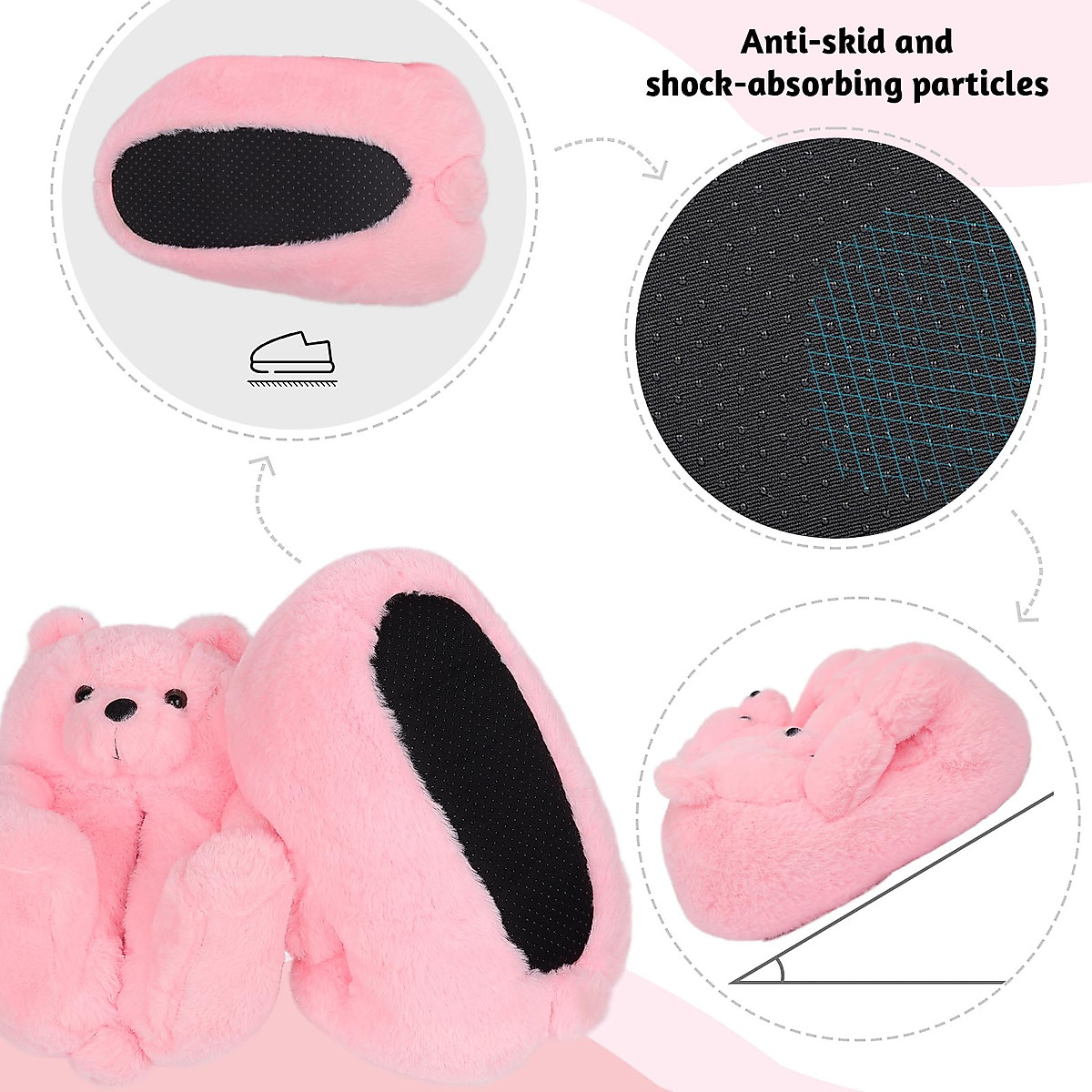 Alayger Women's Plush Teddy Bear Slippers Home Indoor Soft Anti-Slip Cute Winter Warm Floor Shoes Slippers Cartoon