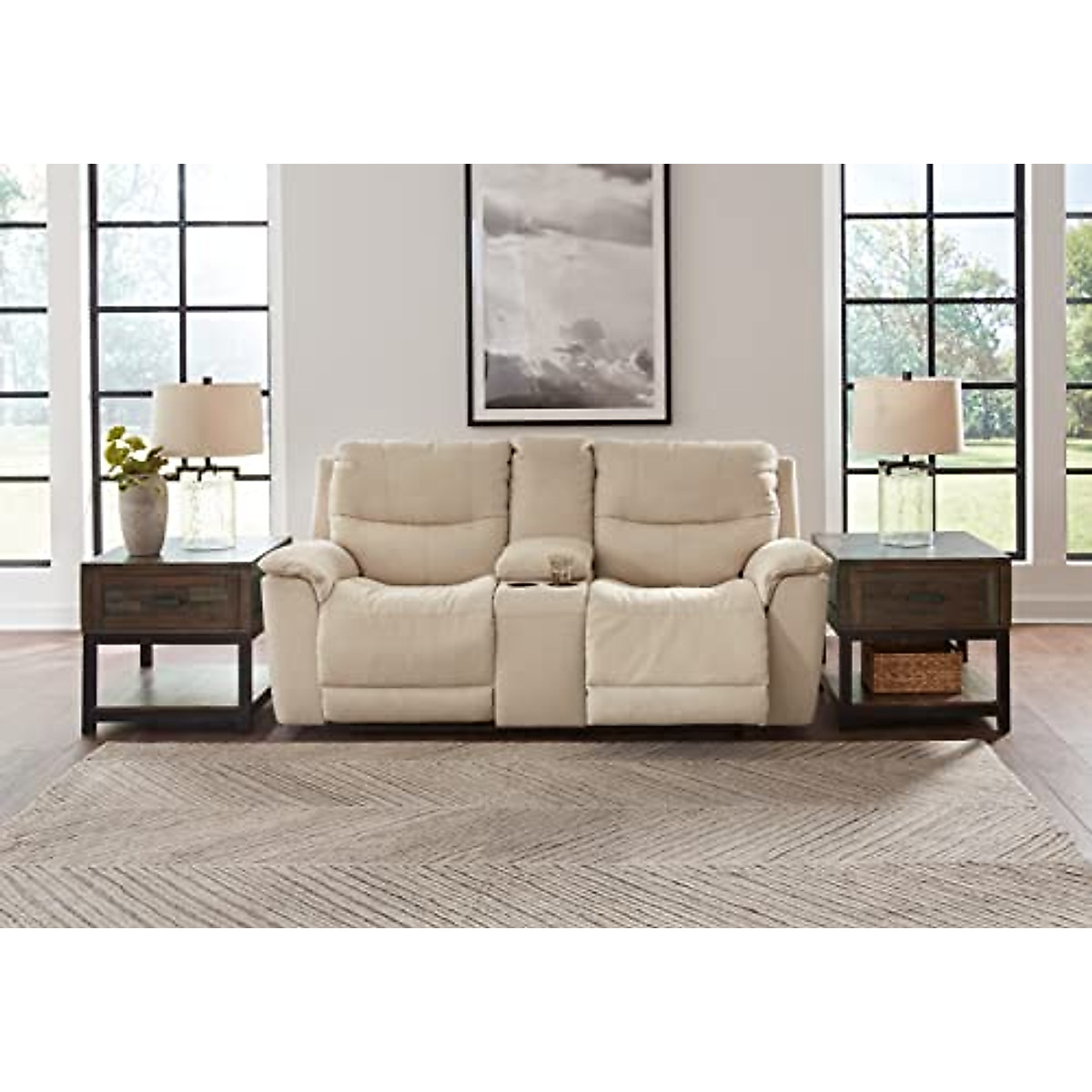 Signature Design by Ashley Next-Gen Gaucho Classic Power Reclining Loveseat with Console & Adjustable Headrest, Beige