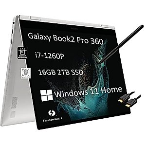 SAMSUNG Galaxy Book2 Pro 360 15.6" 2-in-1 Touchscreen (Intel 12-Core i7-1260P, 16GB RAM, 2TB PCIe SSD, Active Stylus) FHD Convertible Laptop, Thunderbolt 4, Backlit, Fingerprint, Win 11 Home - 2023